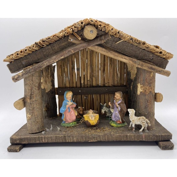 Unbranded | Holiday | Vintage Antique Rustic Wood Nativity Creche ...